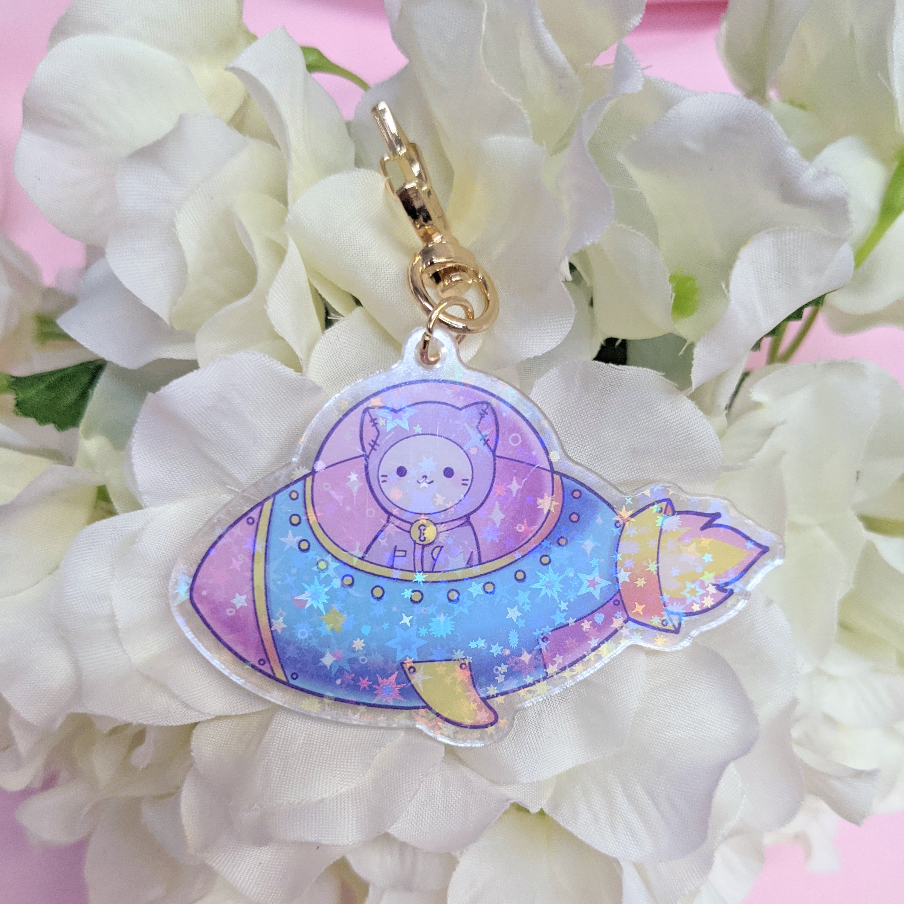 Space Ship Planet Nova Marsh the Astronaut Kawaii Sparkly Cat Keychain ...