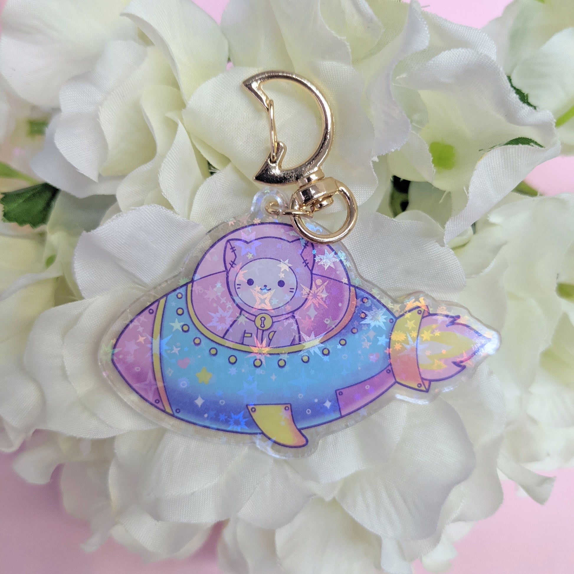 Space Ship Planet Nova Marsh the Astronaut Kawaii Sparkly Cat Keychain ...